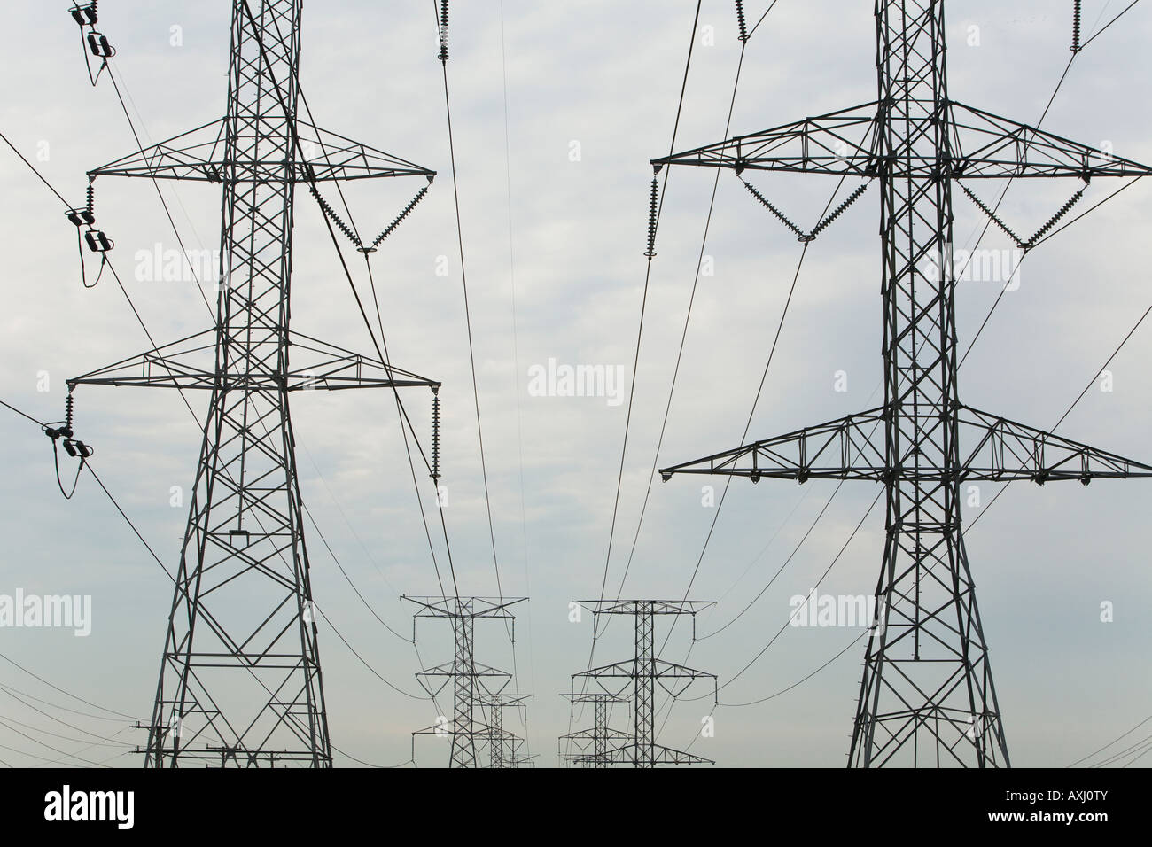 ILLINOIS Elgin Silhouette of two rows of high tension power lines Stock ...