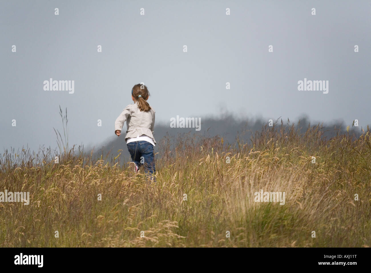 happy girl running through tall grass Stock Photo - Alamy