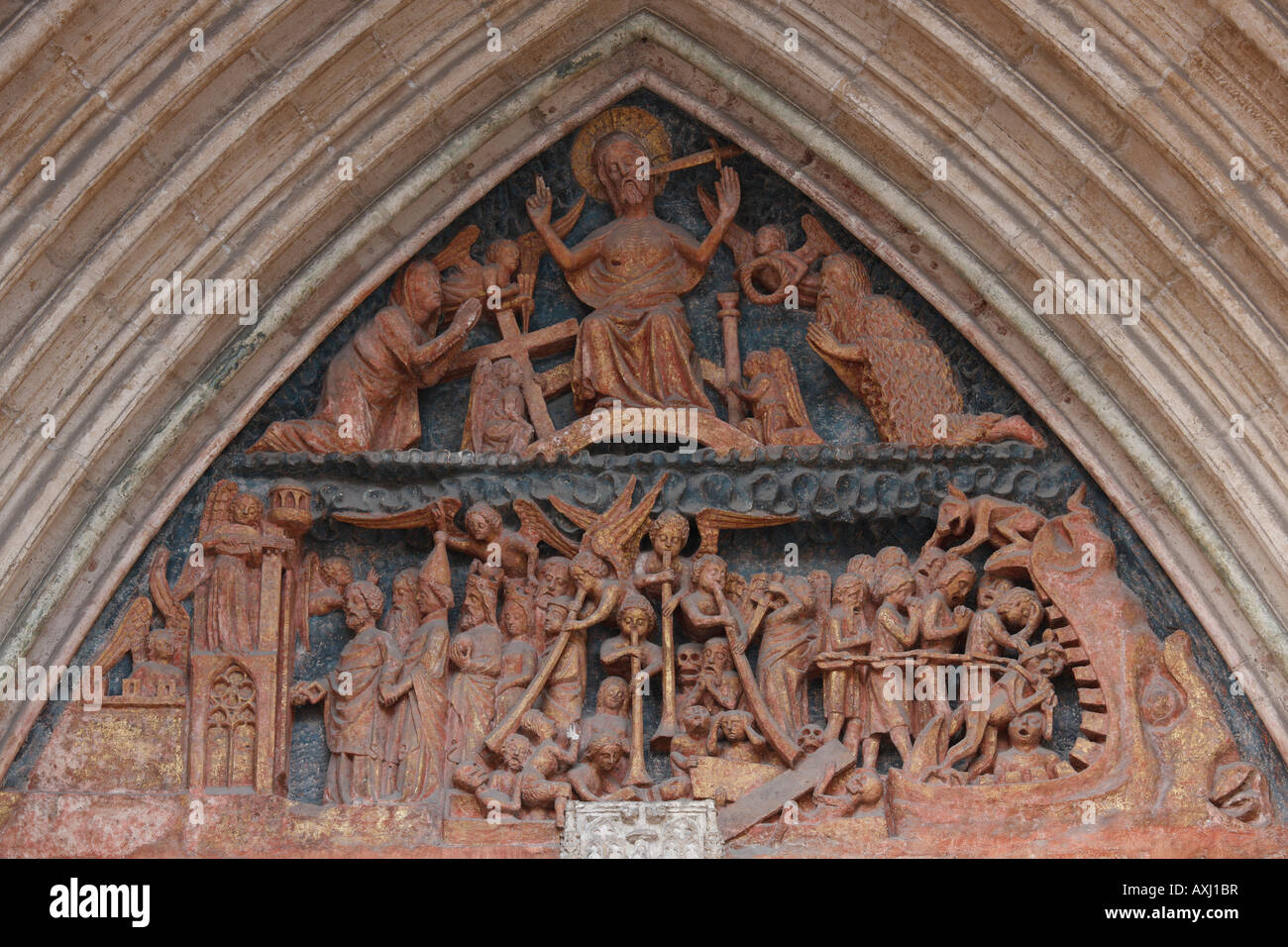 Ulm, Münster, Brautportals, Tympanon mit Darstellung des jüngsten ...