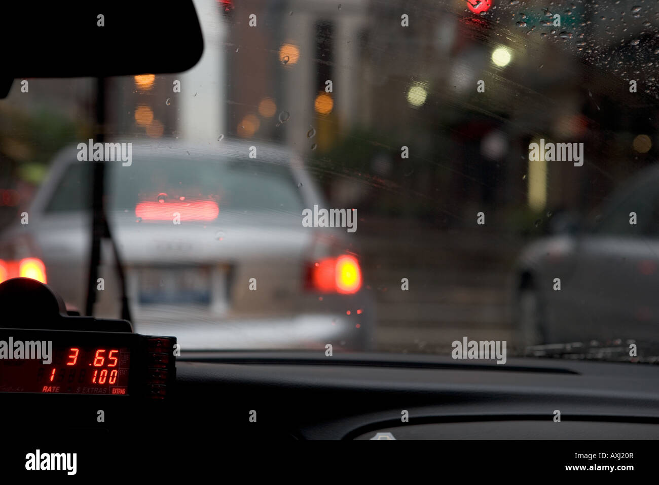 view trough the window of a car to the skyline of Chicago in background ...