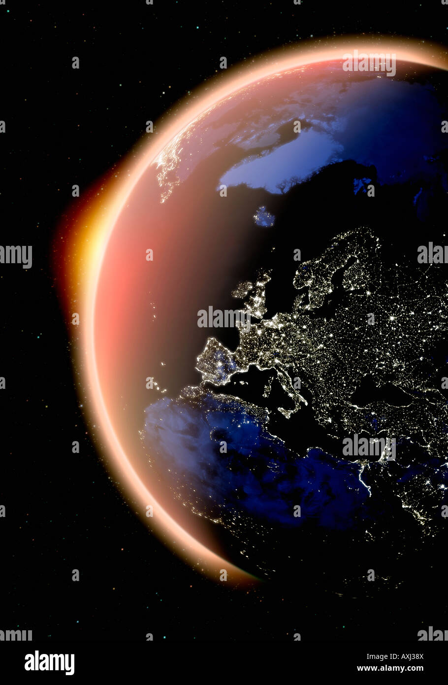 satellite image of planet earth Europe at night Stock Photo - Alamy