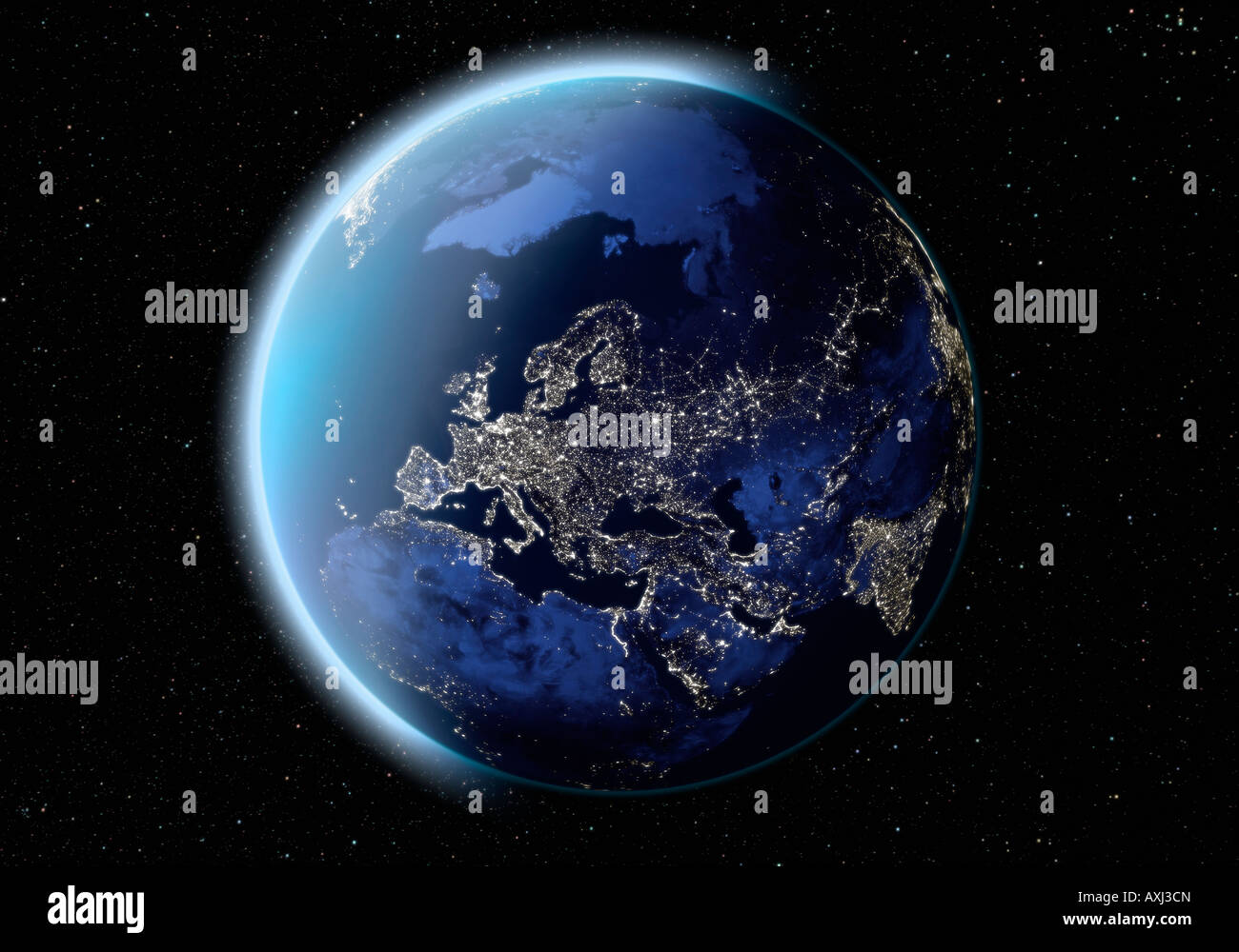 satellite image of planet earth Europe at night Stock Photo - Alamy
