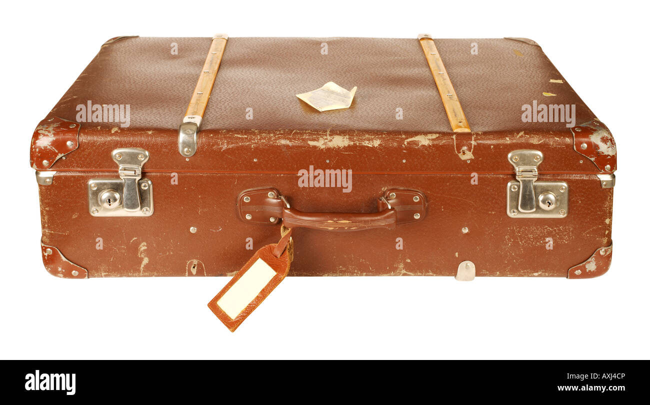 Old and worn retro suitcase isolated on white background Stock Photo ...