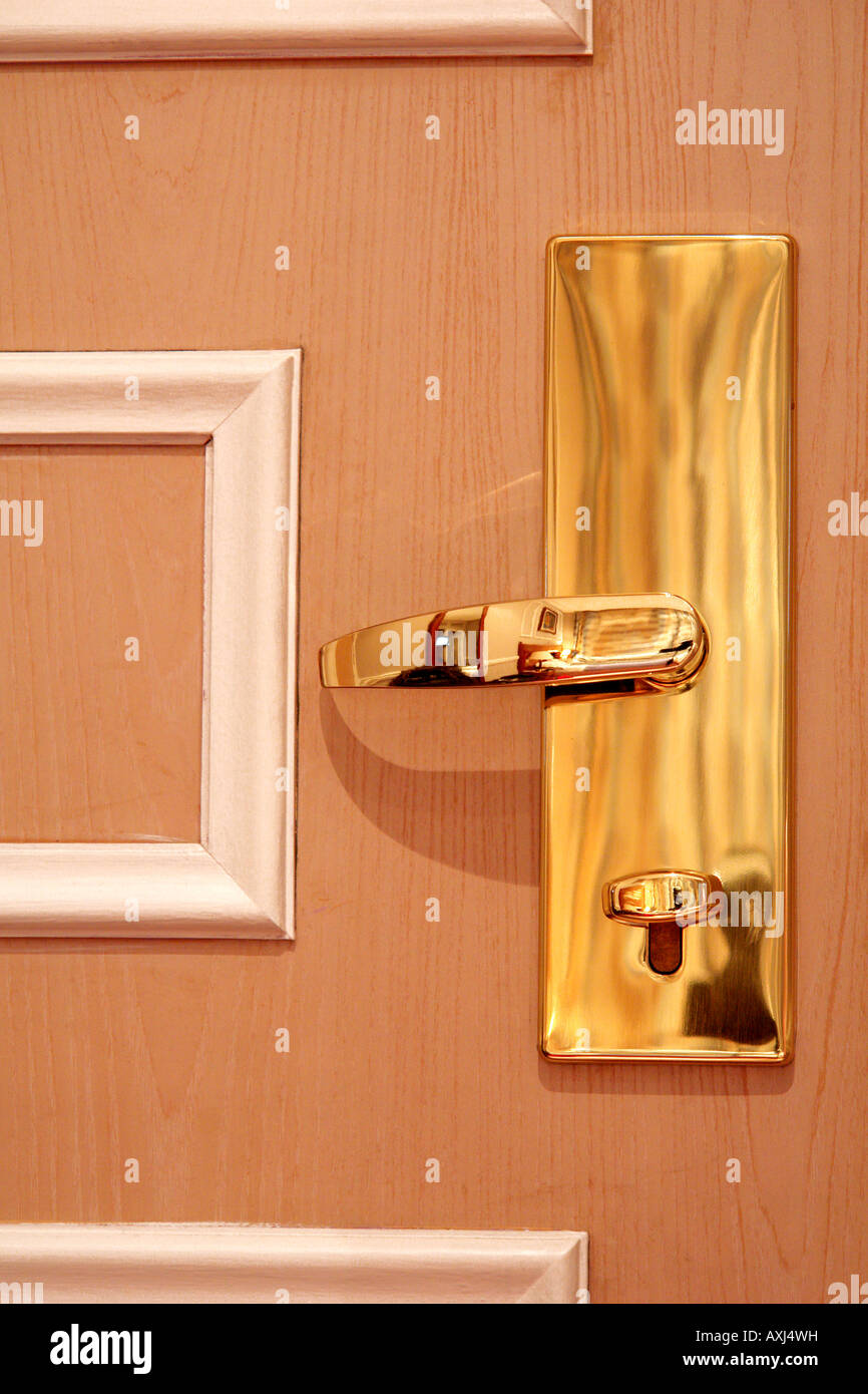 Detail of a gold door handle Stock Photo - Alamy