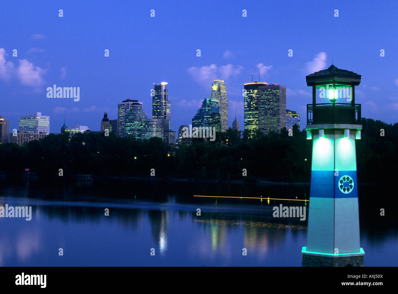 VIEW OF MINNEAPOLIS, MINNESOTA SKYLINE FROM BOOM ISLAND PARK ALONG THE ...