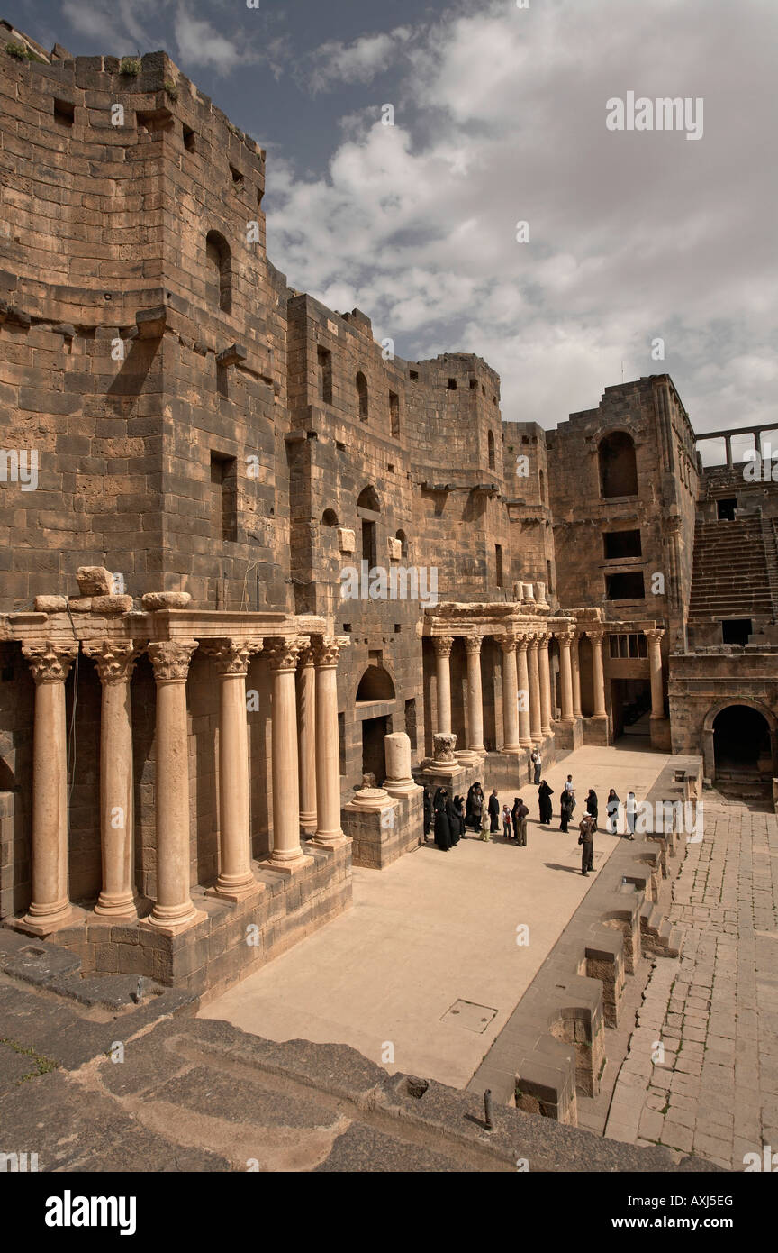 Bosra Syria Ayyubid fort containing the Roman amphitheatre Stock Photo ...