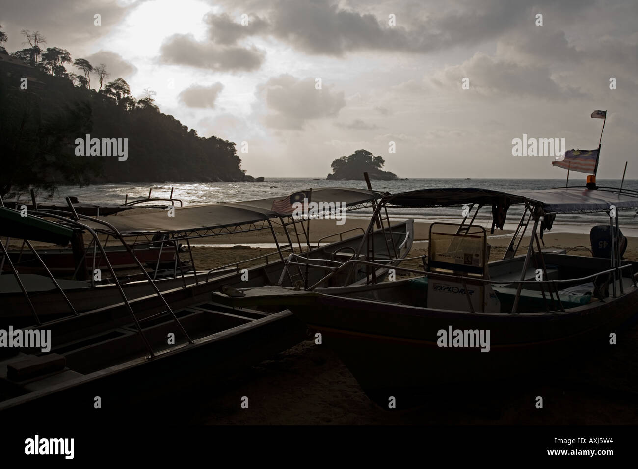Boats at Teluk Salang village beach. Tioman Island. Malaysia Stock ...