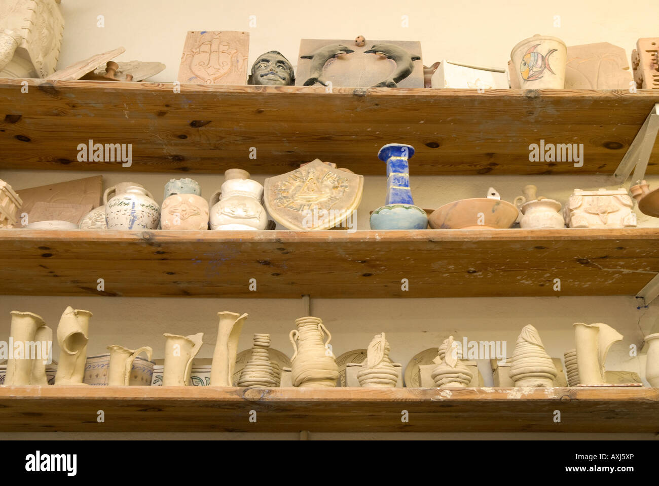 Display of ceramic works produced by pupils in ceramic workshop at the ...