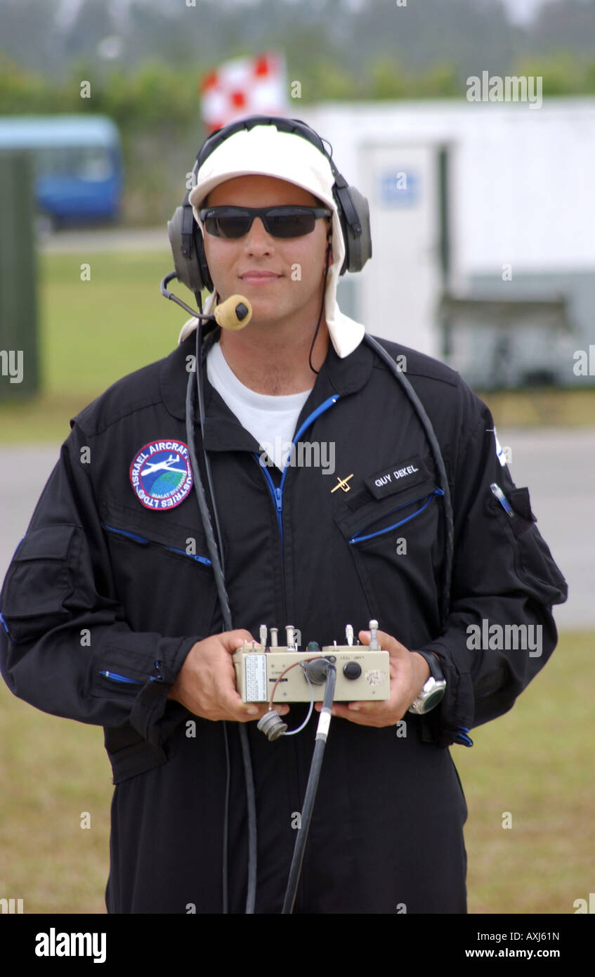 Guy Dekel of the Israeli army pilots an unmanned aerial vehicle (UAV ...