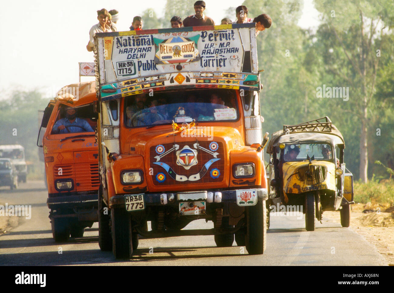 Packed Indian bus travelling Indian roads public carrier enroute from ...