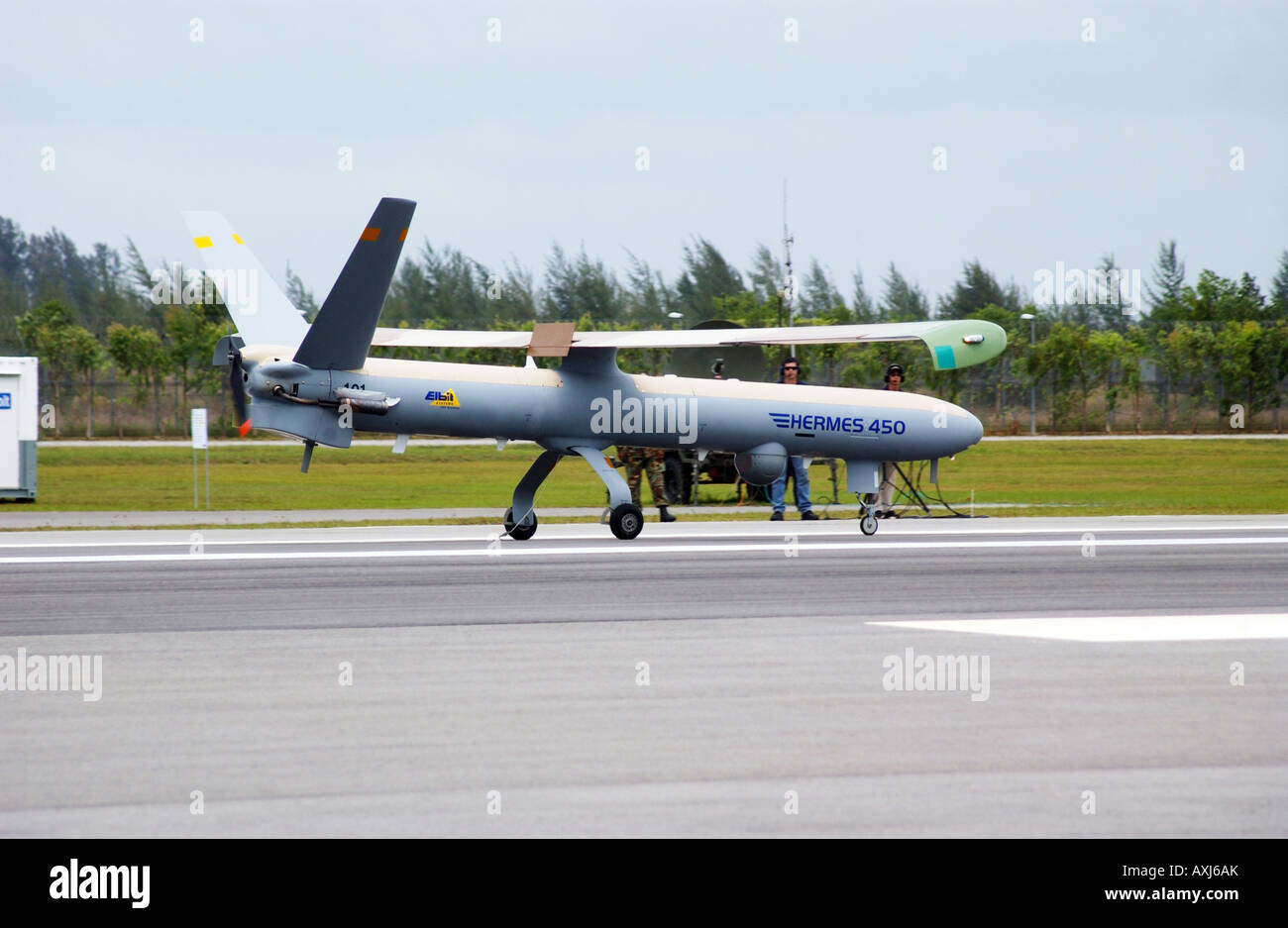 The Hermes unmanned aerial vehicle (UAV) lands at an army base in ...