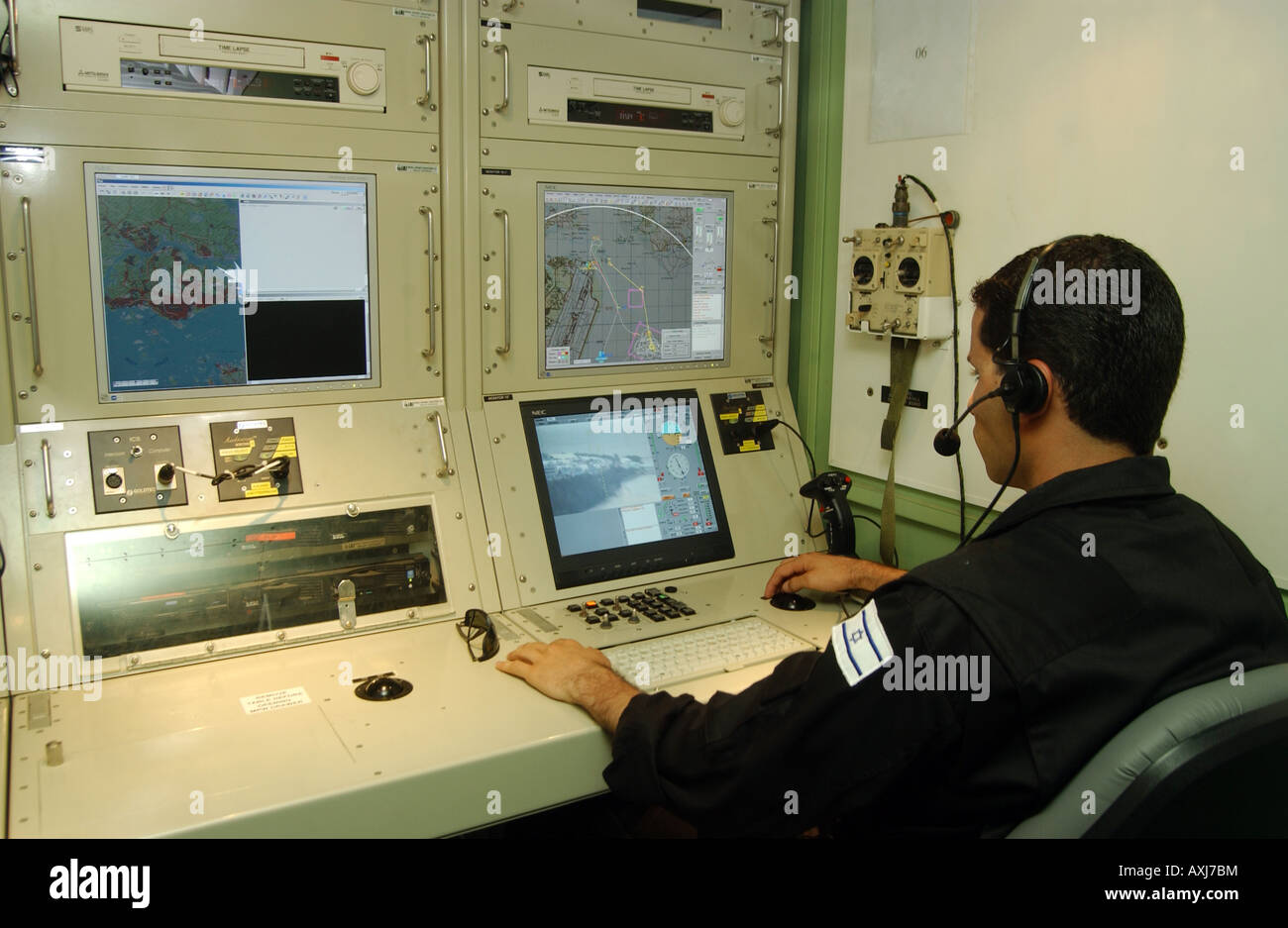 Tomer Koriat of the Israeli army monitors the data sent back by an ...