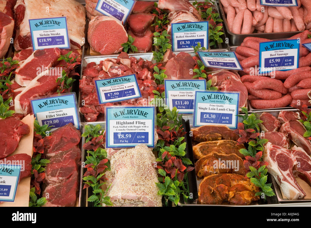Sirloin Steaks for Sale Meat Counter at H.W. Irvine, Scottish Butchers ...