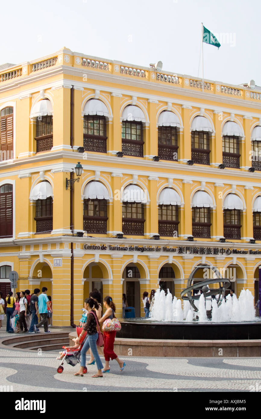 Macau Central Square old building with Macau SAR Flag Stock Photo - Alamy
