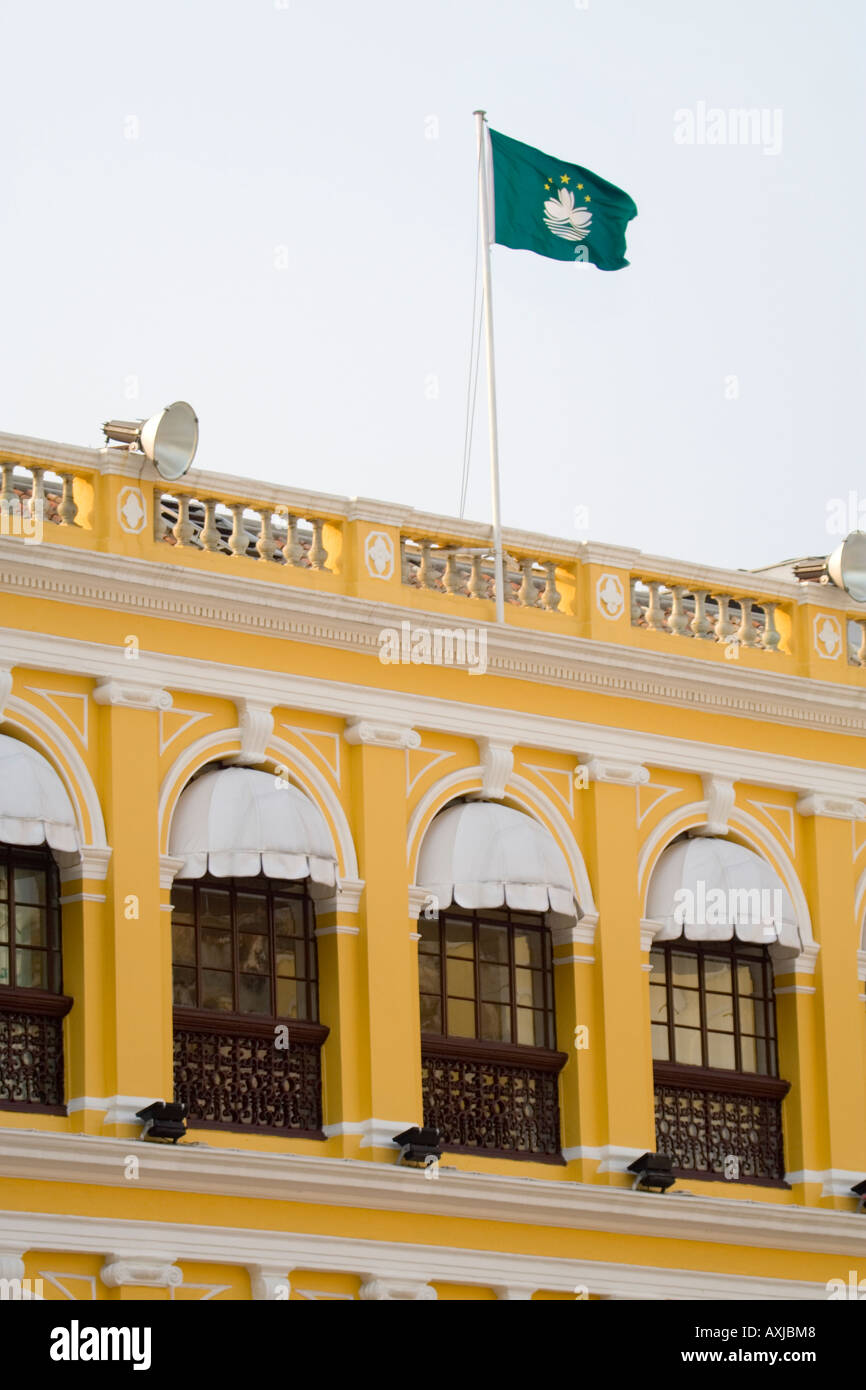 Macau Central Square old building with Macau SAR Flag Stock Photo - Alamy
