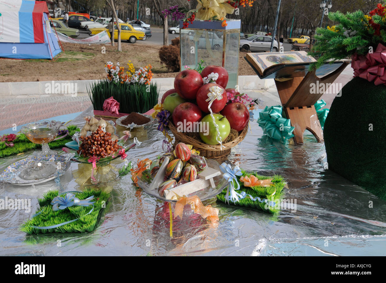 A table decorated with "haft sin", a set of seven items starting with ...