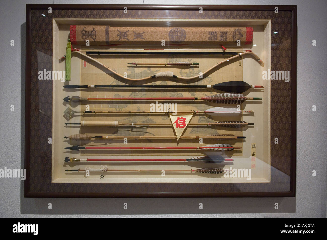 A display with hand crafted arrows at the Olympic Museum Lausanne ...