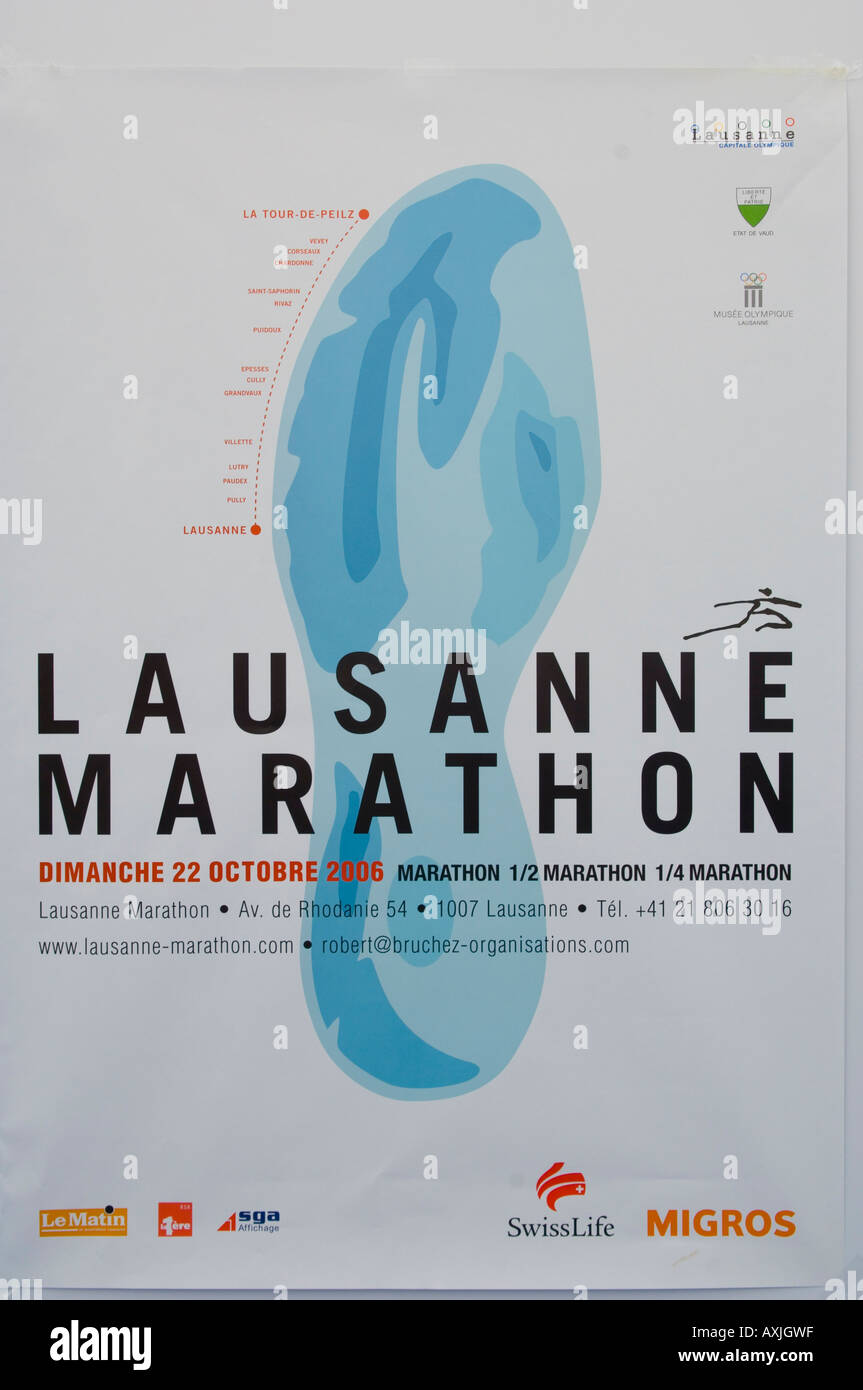 A poster for the Lausanne marathon Switzerland October 2006 Stock Photo ...