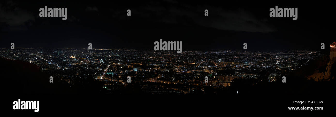 Damascus city scape night time panorama from Jebel Qassioun Syria Stock ...