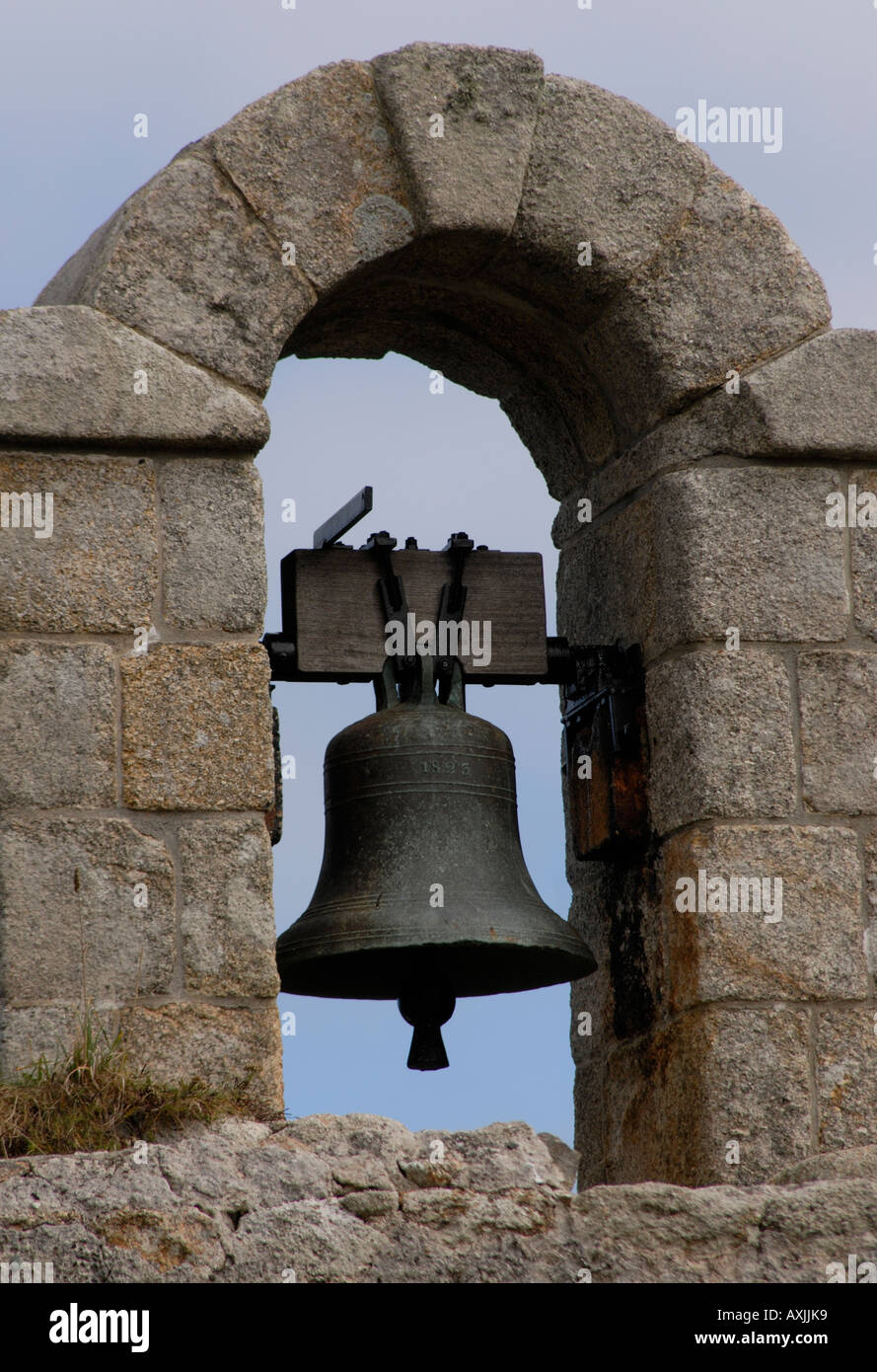 Bell set in the lichen covered granite walls of the Garrison above Hugh ...