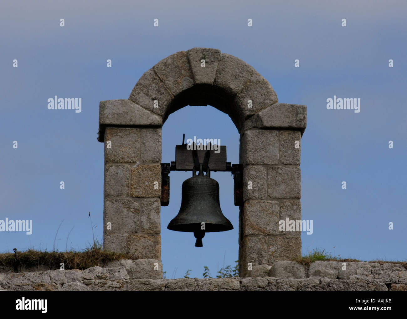 Bell set in the lichen covered granite walls of the Garrison above Hugh ...