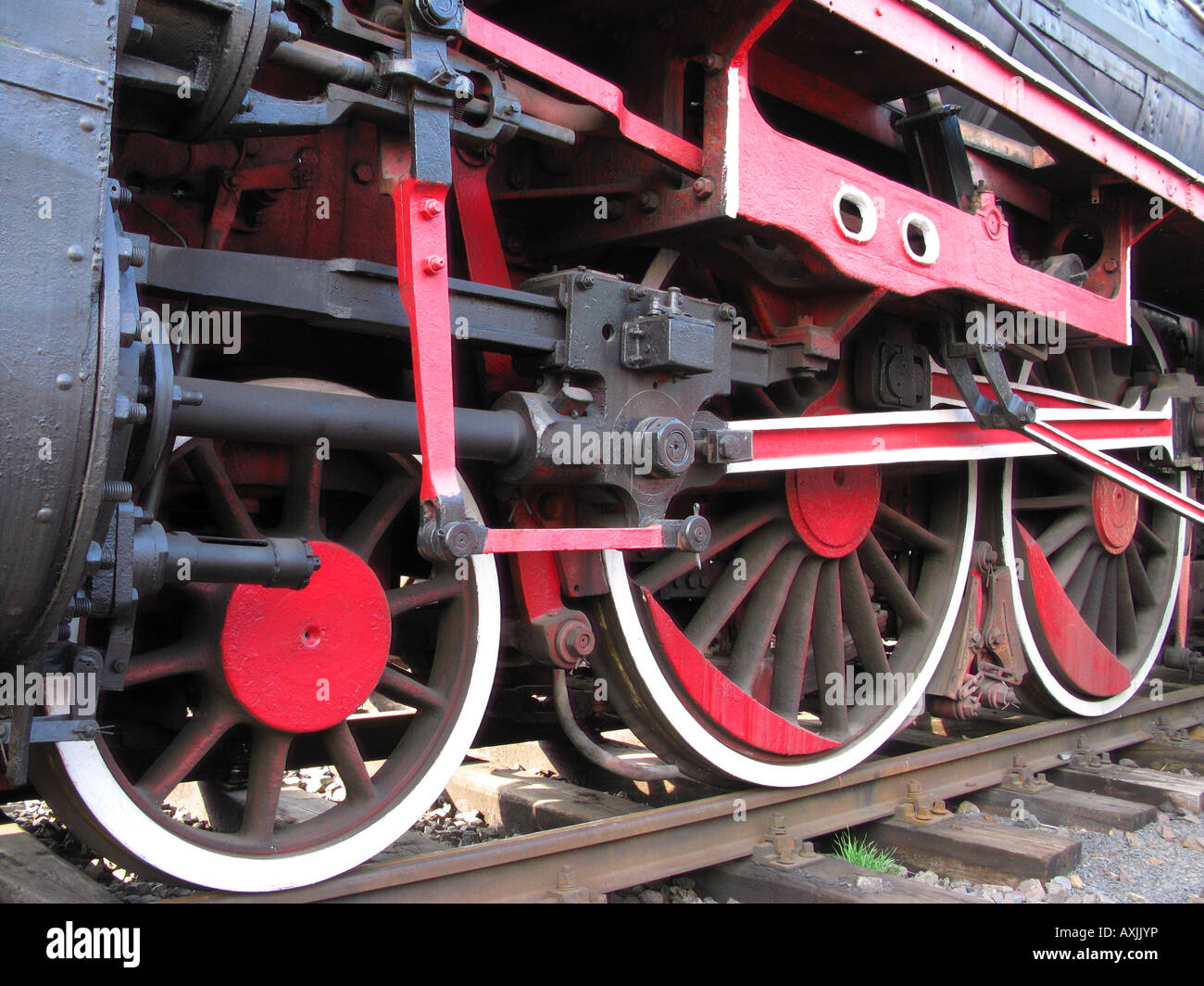 Steam engine steel wheels and propulsion mechanism Stock Photo - Alamy