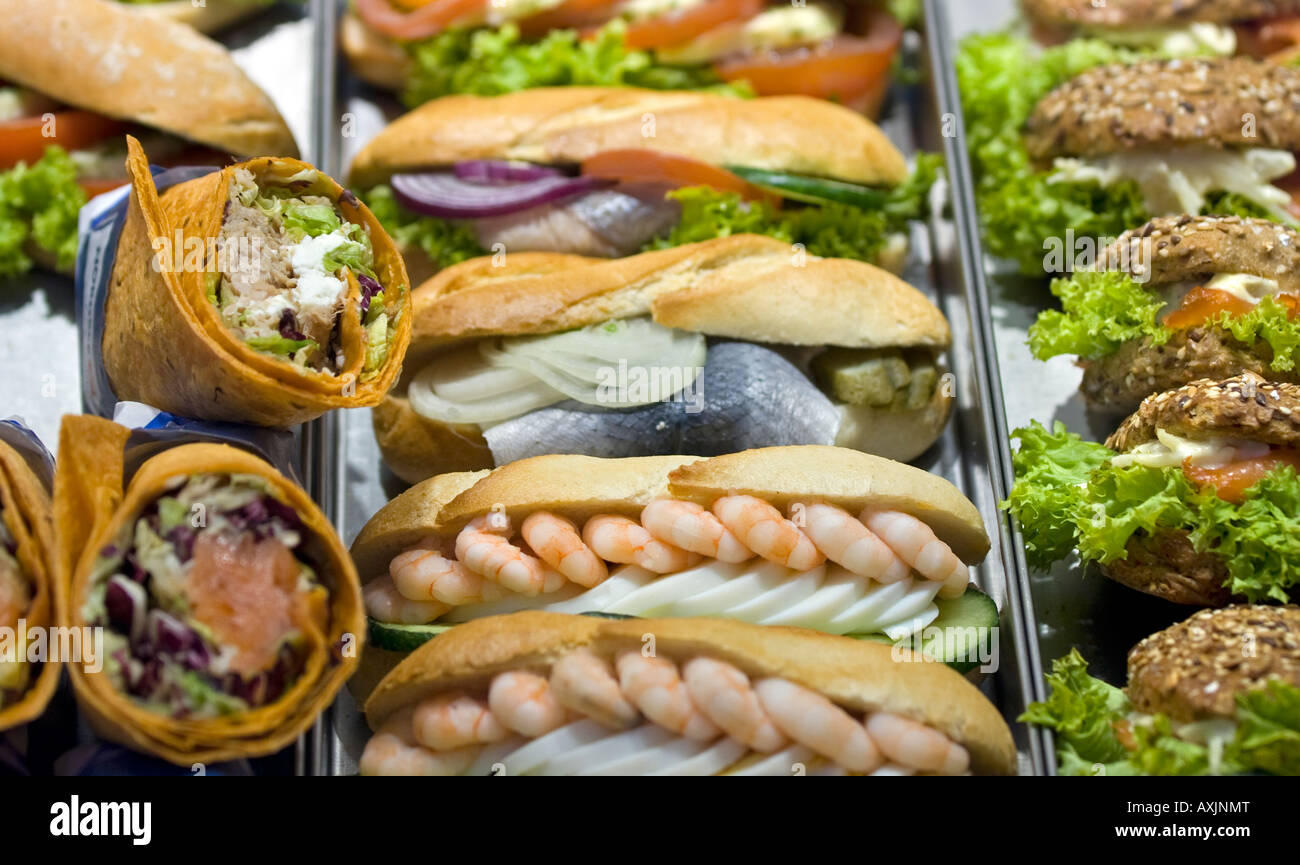 Delicious sandwiches on display Stock Photo - Alamy