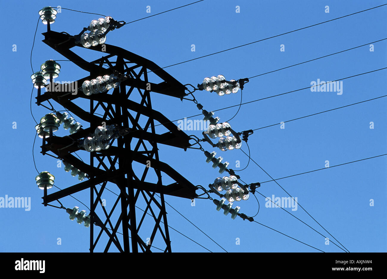 High-voltage electricity cables, Sicily, Italy Stock Photo - Alamy