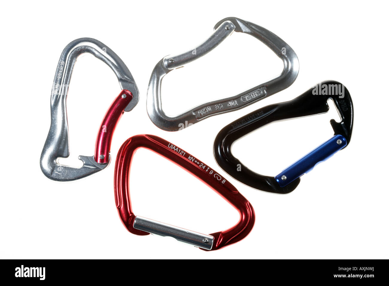 Snap rings for climbing abseiling securing connecting Stock Photo - Alamy