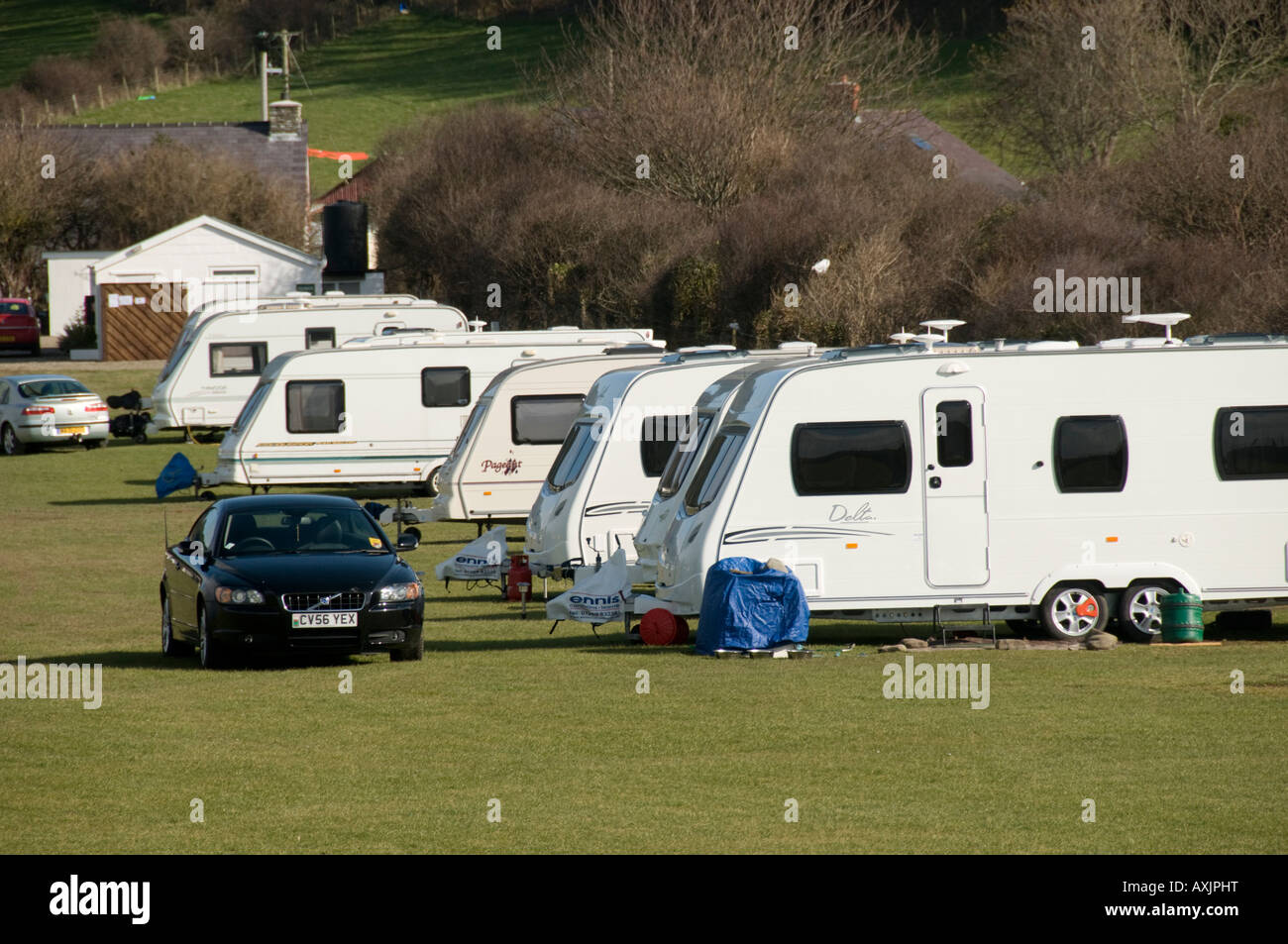 row of mobile caravans on the Aeron Caravan site Aberaeron Ceredigion ...