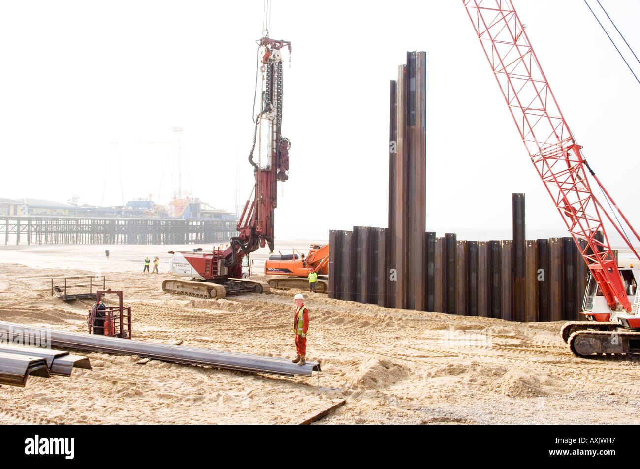 Building flood defences off Blackpool Stock Photo - Alamy