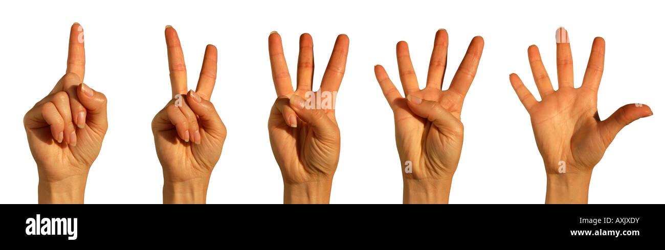Counting Hands from one to five isolated over white background Stock ...