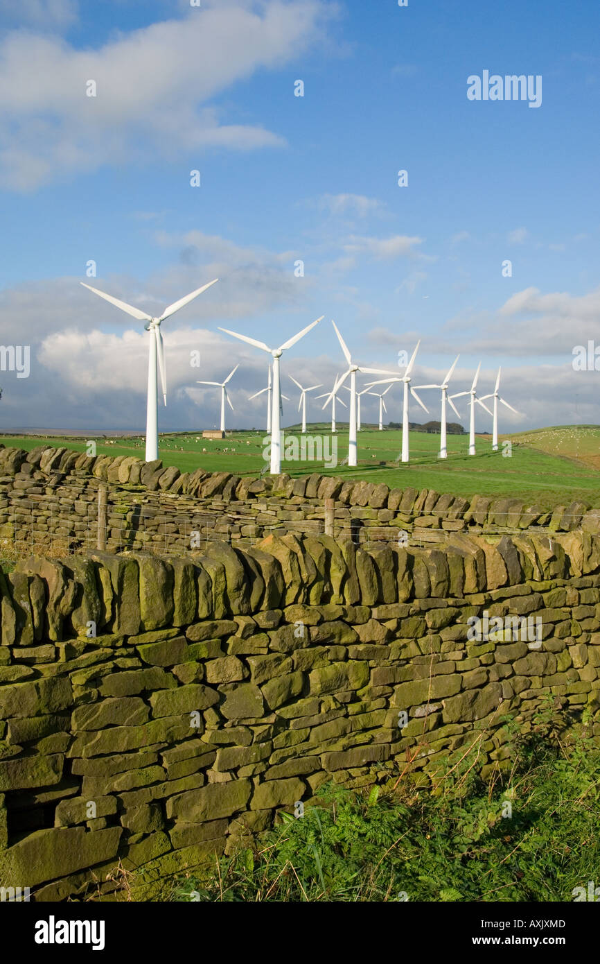 Electrical generating wind turbines in wind farms on the top of the ...