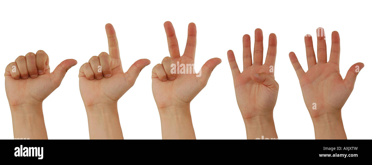 Counting Hands from one to five isolated over white background Stock ...