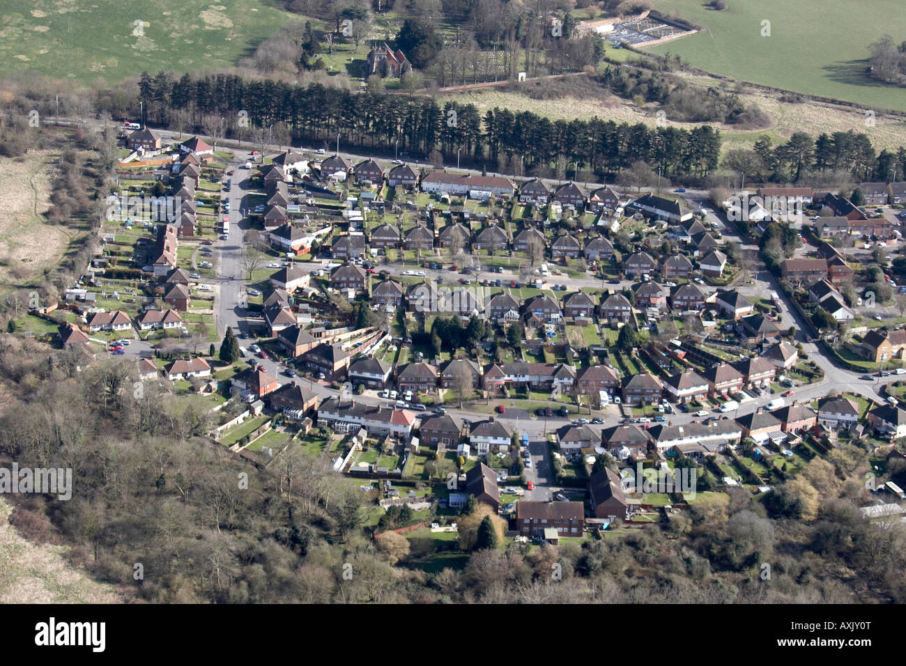 High level oblique aerial view east of Church Hill South Harefield ...