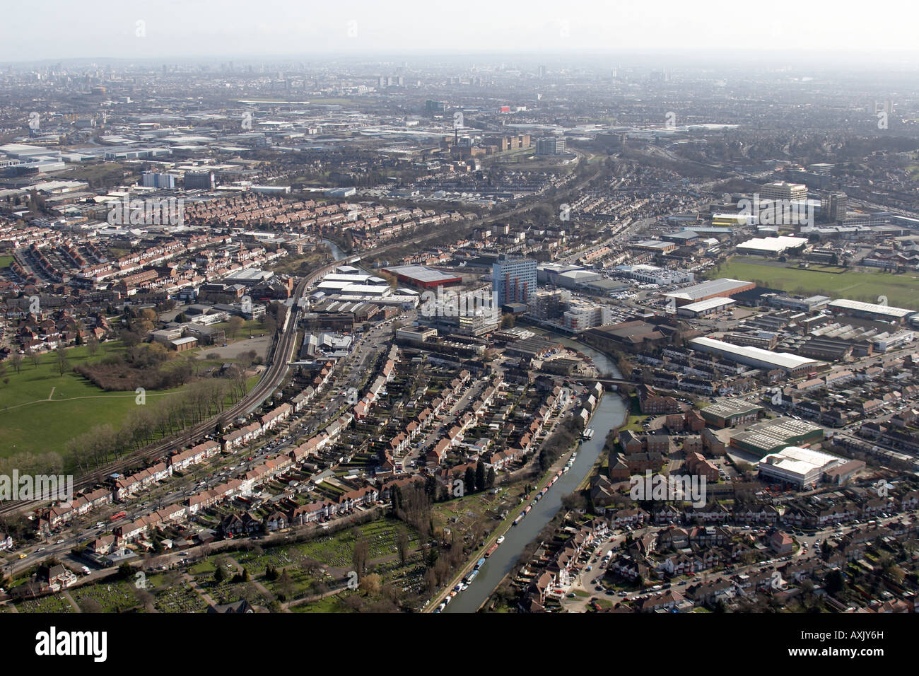 High level oblique aerial view south east of Alperton Grand Union Canal ...
