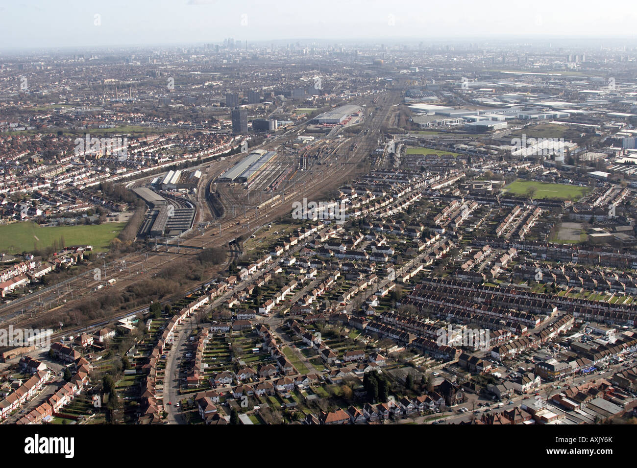 High level oblique aerial view south east of Stonebridge Park Station ...