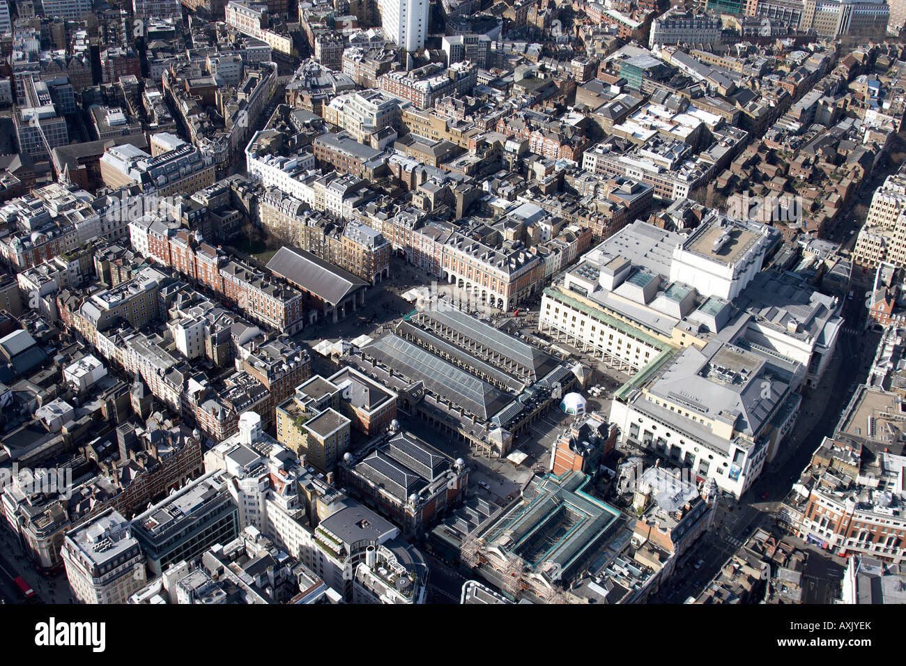 High level oblique aerial view north west of Covent Garden area and ...