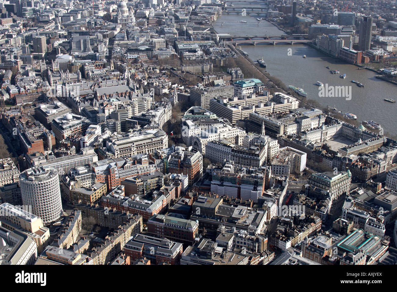 High level oblique aerial view south east of Holborn area and Aldwych ...