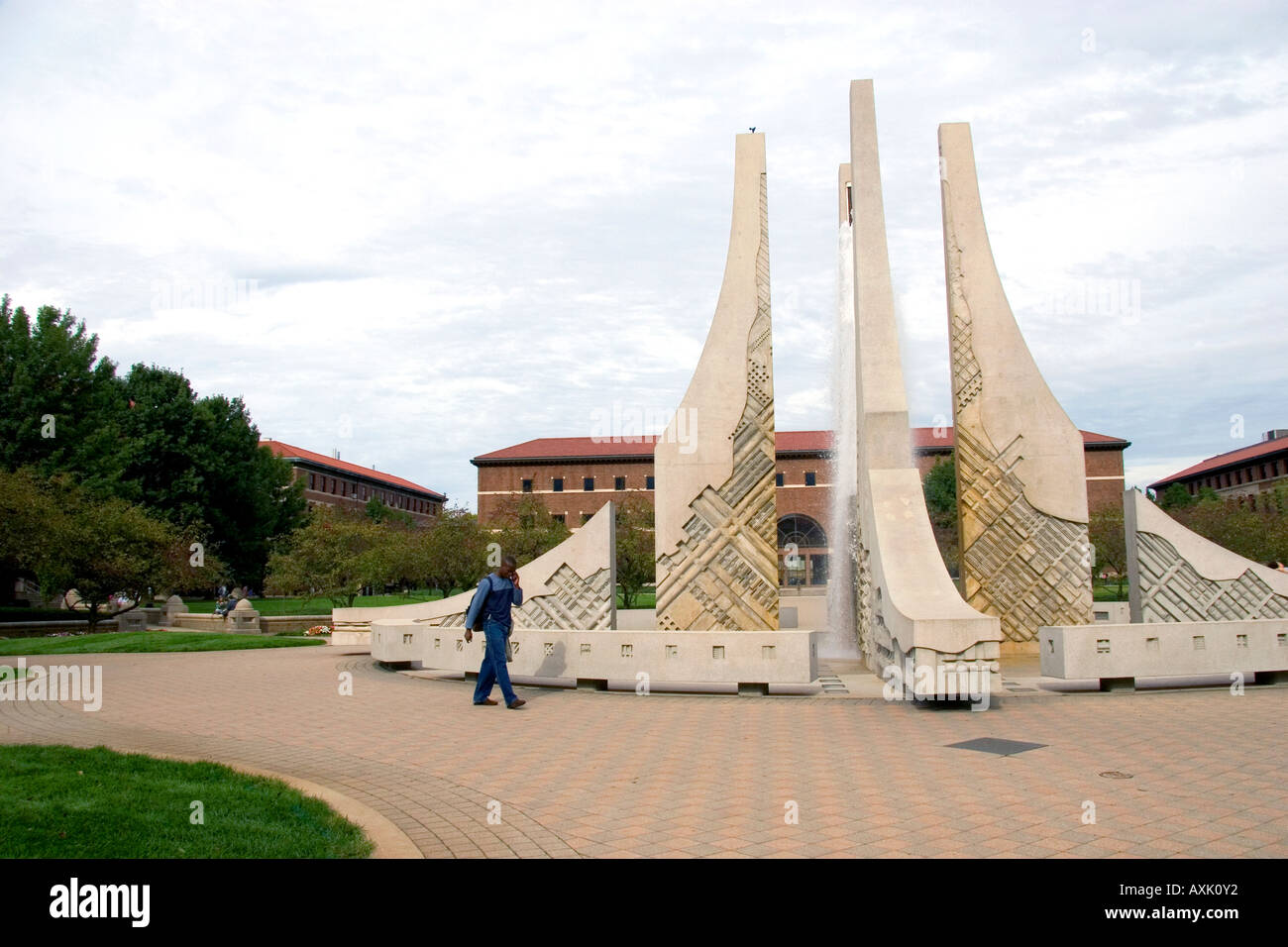 An artistic water fountain on the campus of Purdue University at West ...