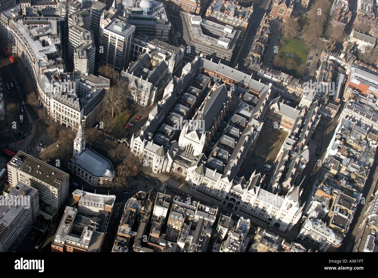 Oblique aerial view of The Strand Royal Courts of Justice Aldwych ...