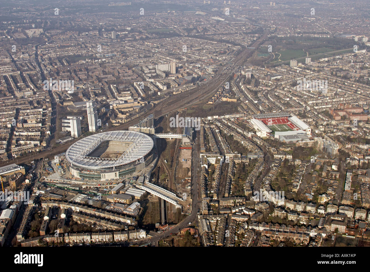 High level oblique aerial view north west of Arsenal Football Club ...