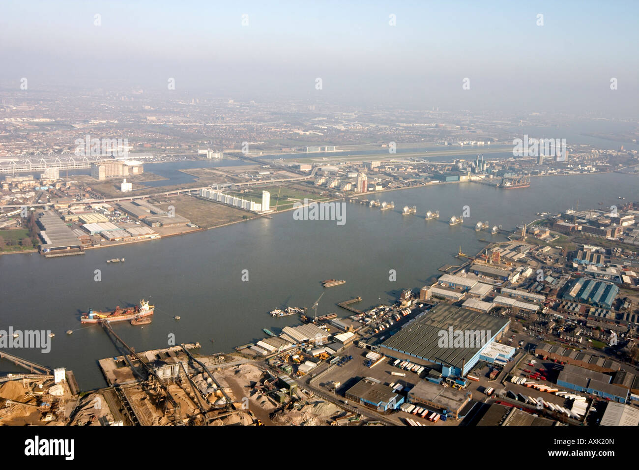 High level oblique aerial view north east of River Thames and Thames ...