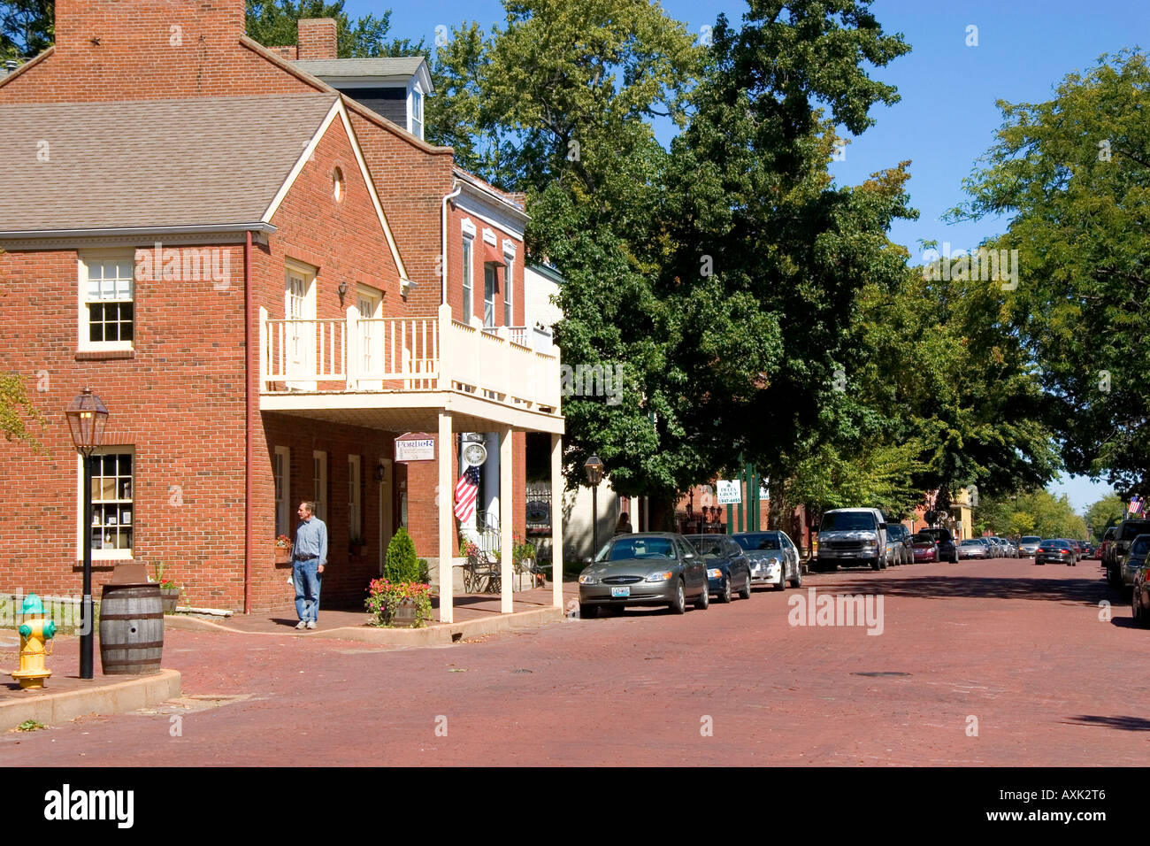 Old brick buildings along historic Main street in St Charles Missouri ...