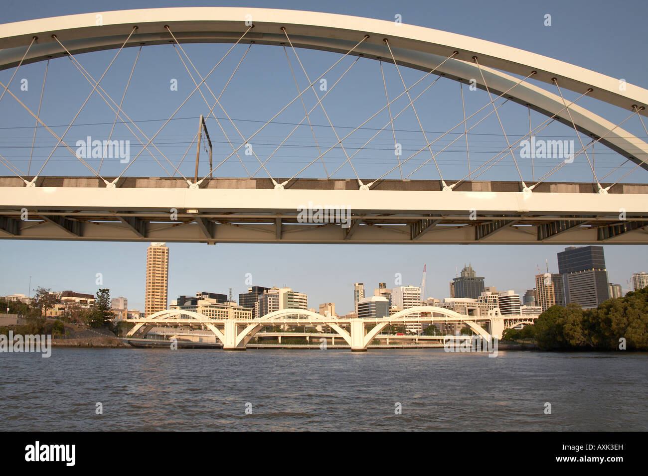 William Jolly bridge below rail bridge in evening summer sunlight with ...
