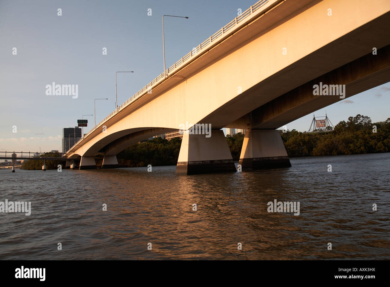 Riverside Expressway bridge in evening summer sunlight with river ...