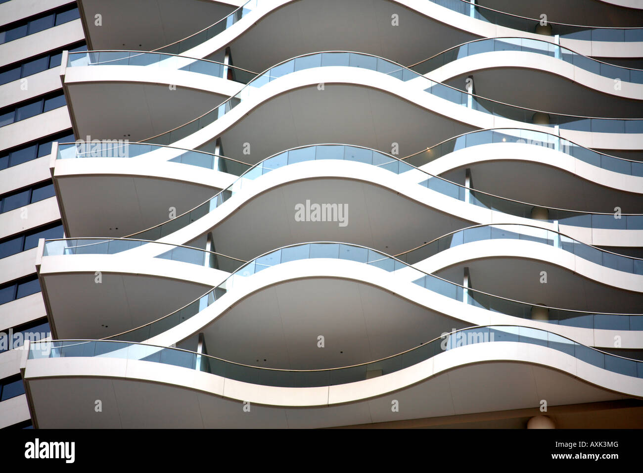 Abstract architectural image of building balcony detail in evening ...
