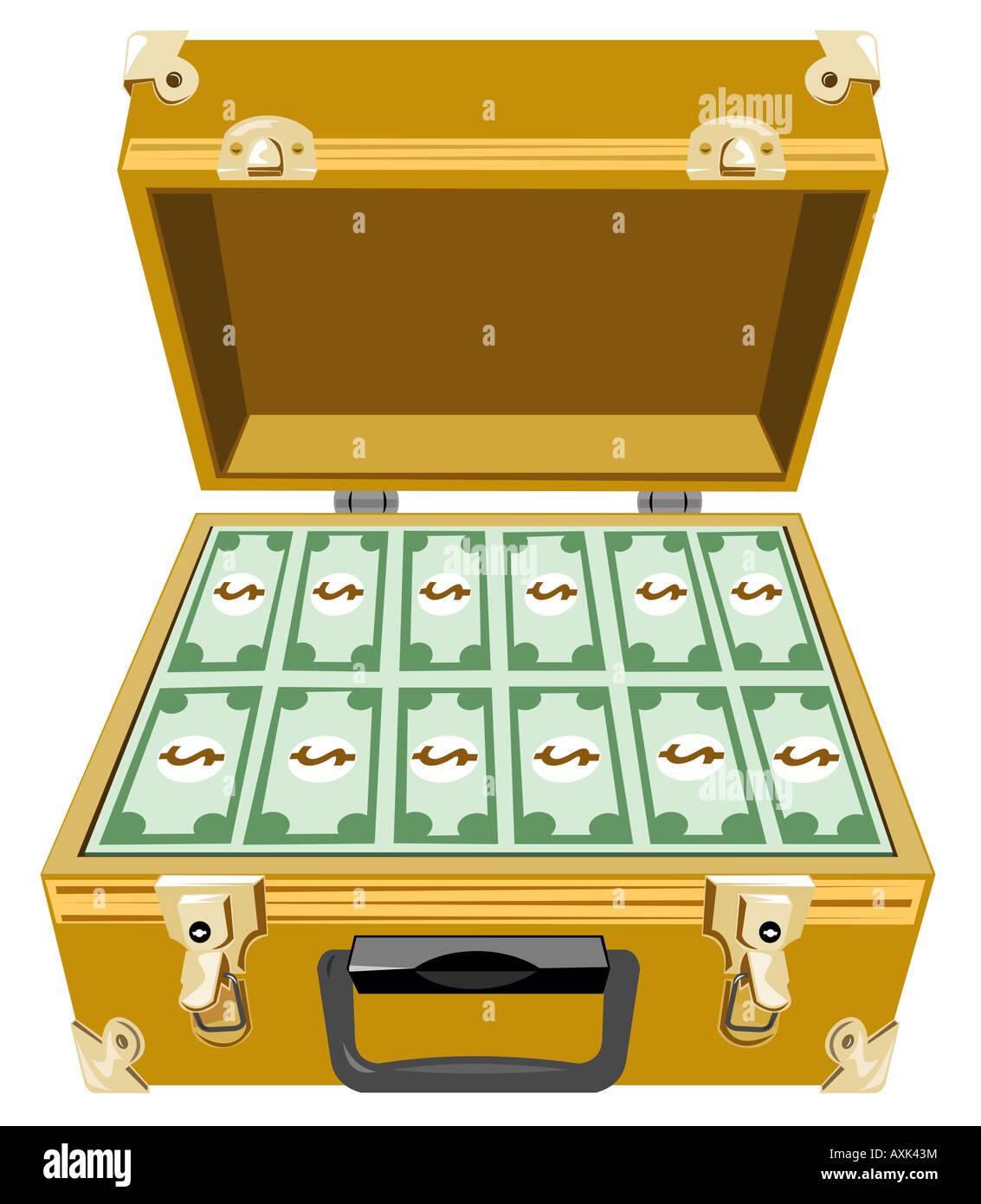 Gold briefcase with money Stock Photo - Alamy