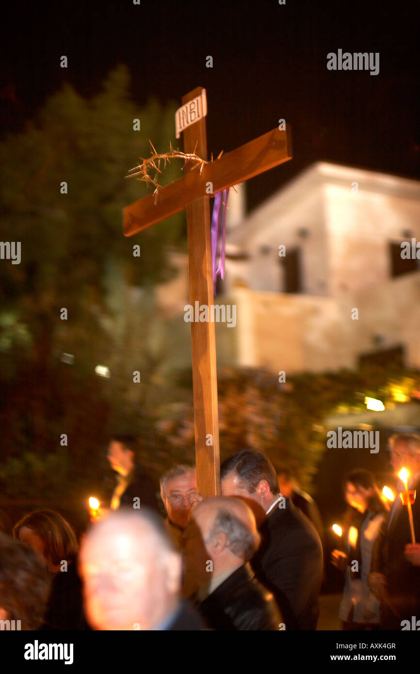 Night time Easter Good Friday procession Epitaphio through streets ...