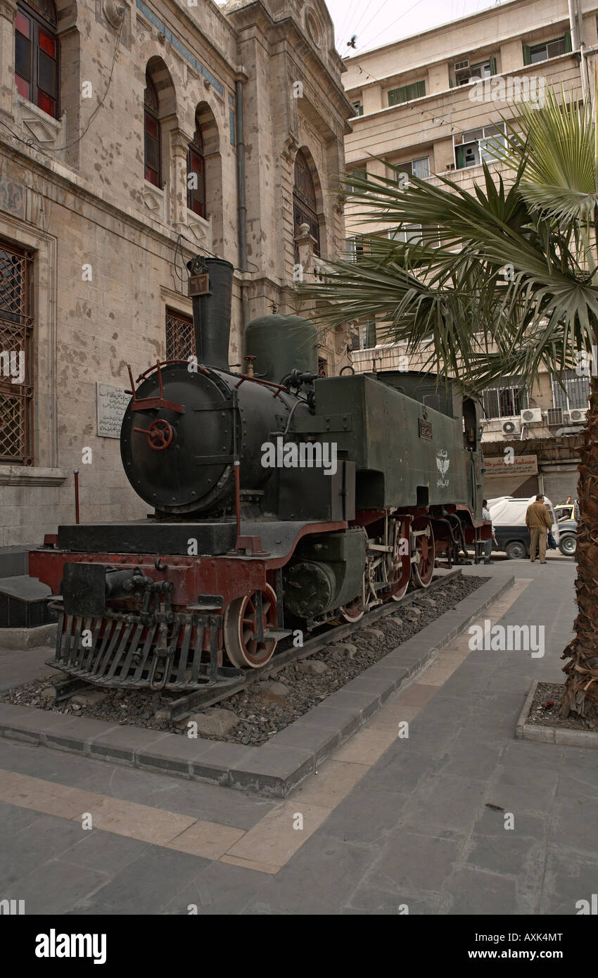 Damascus old central railway station with steam engine exhibit Syria ...